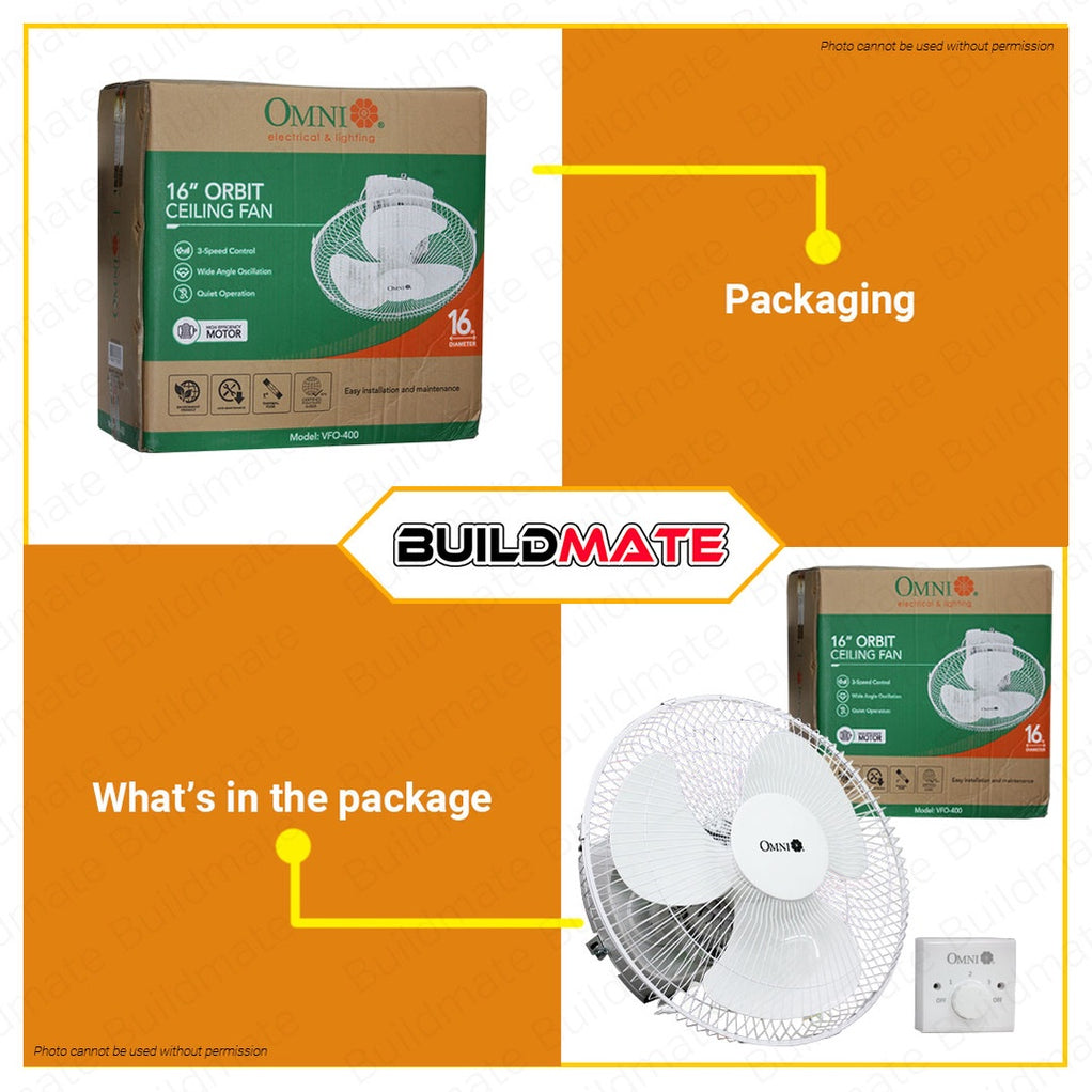 OMNI Ceiling Mounted Orbit Electric Fan 16" Inch 3 Speed Settings Hous ...