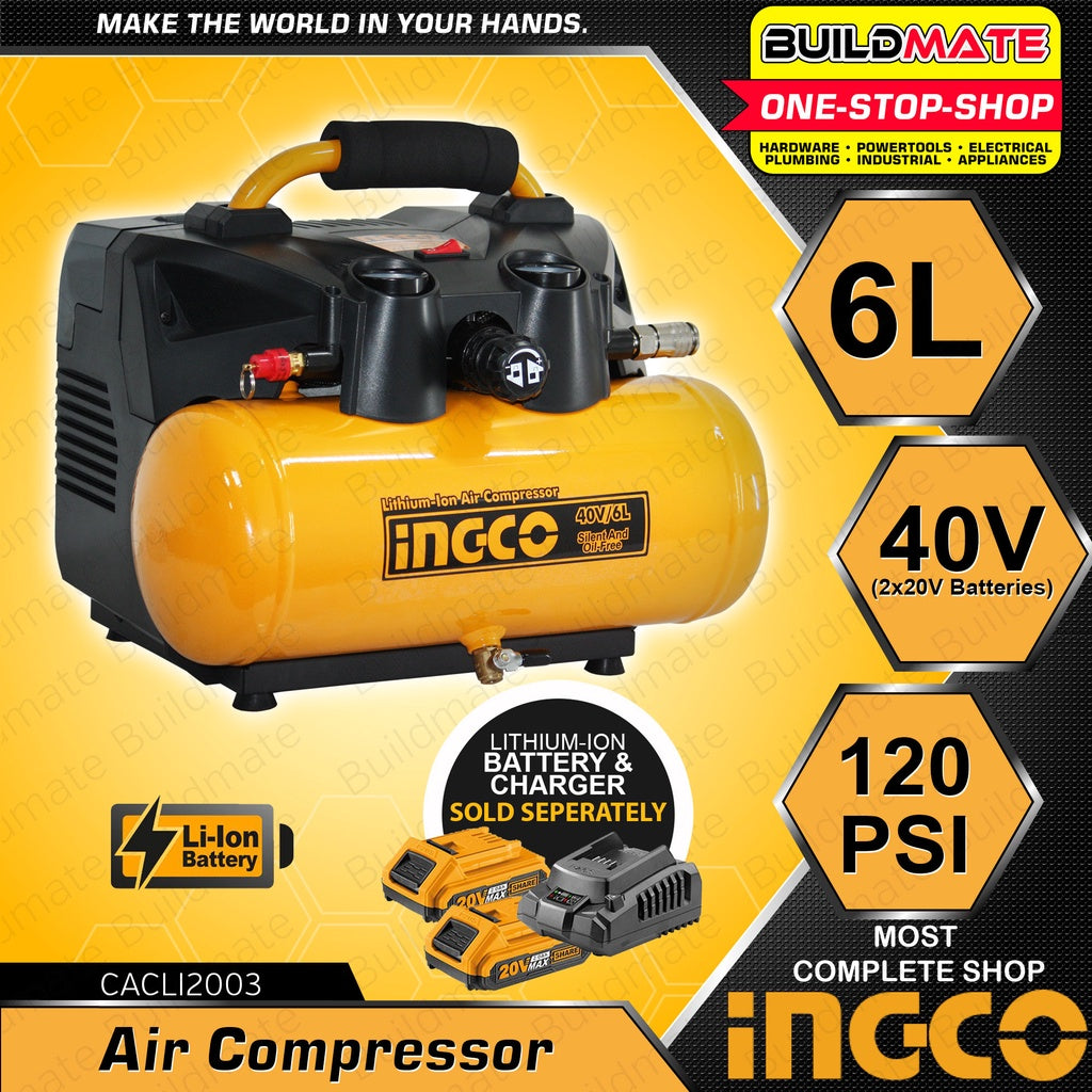 INGCO Lithium-Ion Cordless Air Compressor 40V 6L Power Share CACLI2003 ...