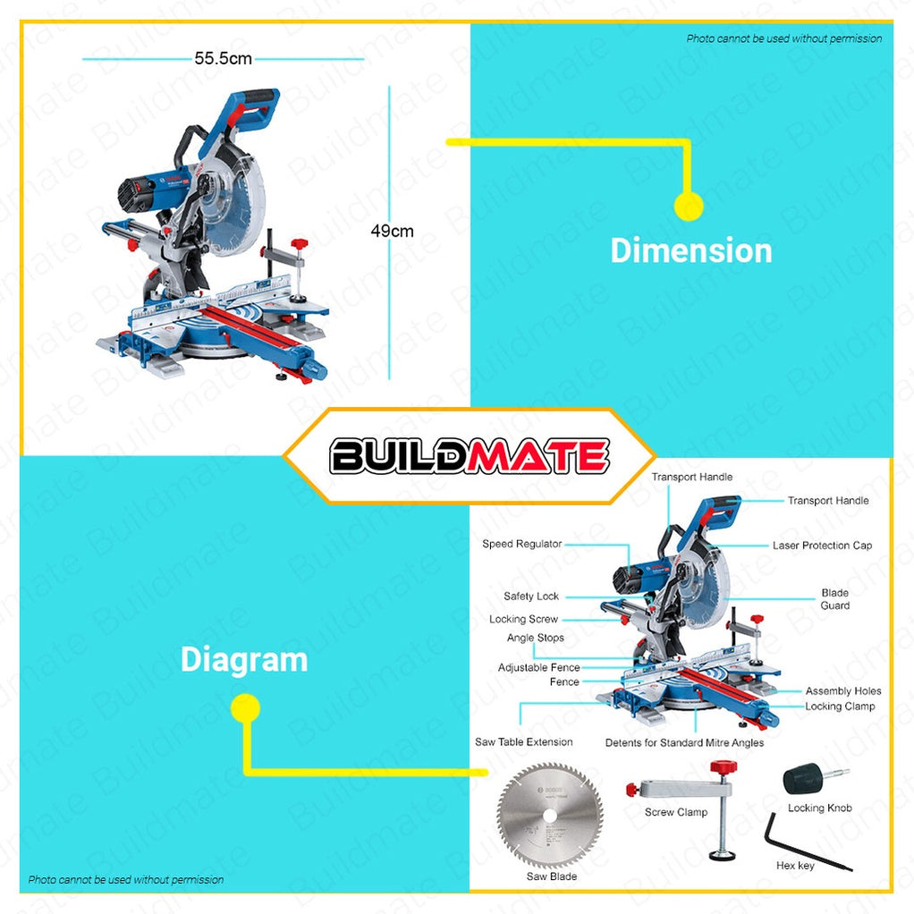 Bosch Dual Line Laser Aluminum Sliding Miter Saw w/ FREE Blade 10 254m ...