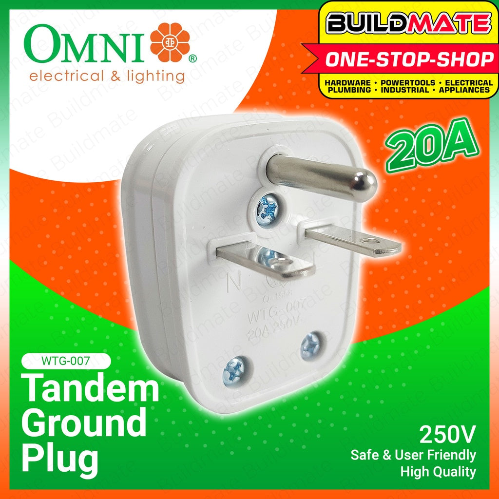 BUILDMATE Omni Tandem Ground Plug 20A 250V 2 Parallel Prongs and Groun ...