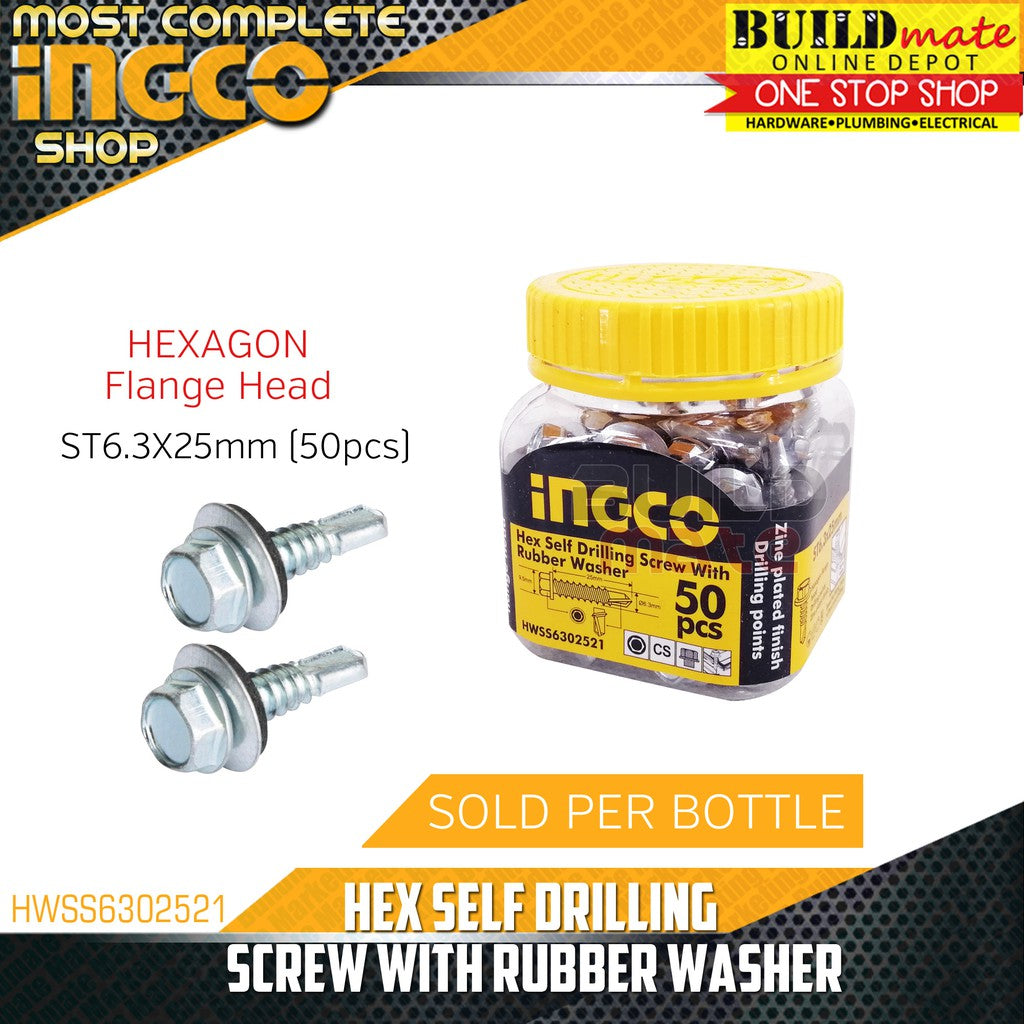 INGCO Hex Self Drilling Screw with Rubber Washer HWSS6302521 •BUILDMAT ...