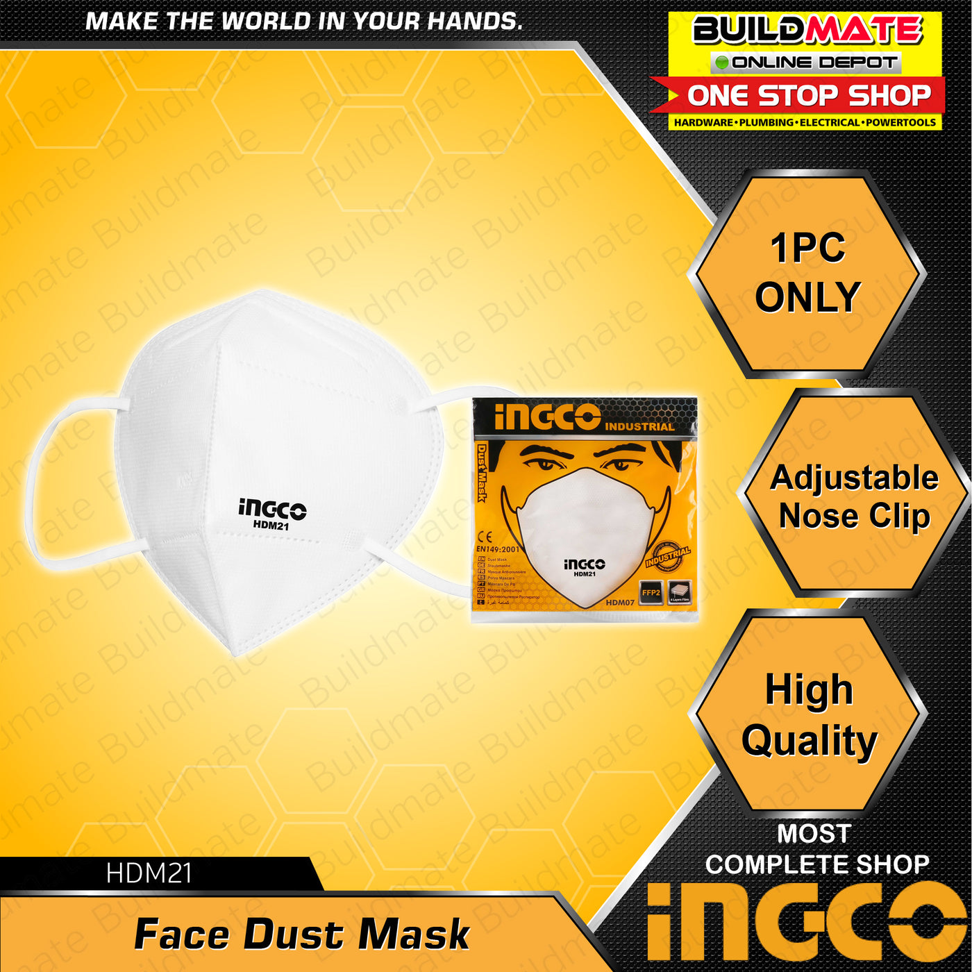 BUILDMATE Ingco Dust Mask Face Mask Non-Medical N95 with Adjustable No ...