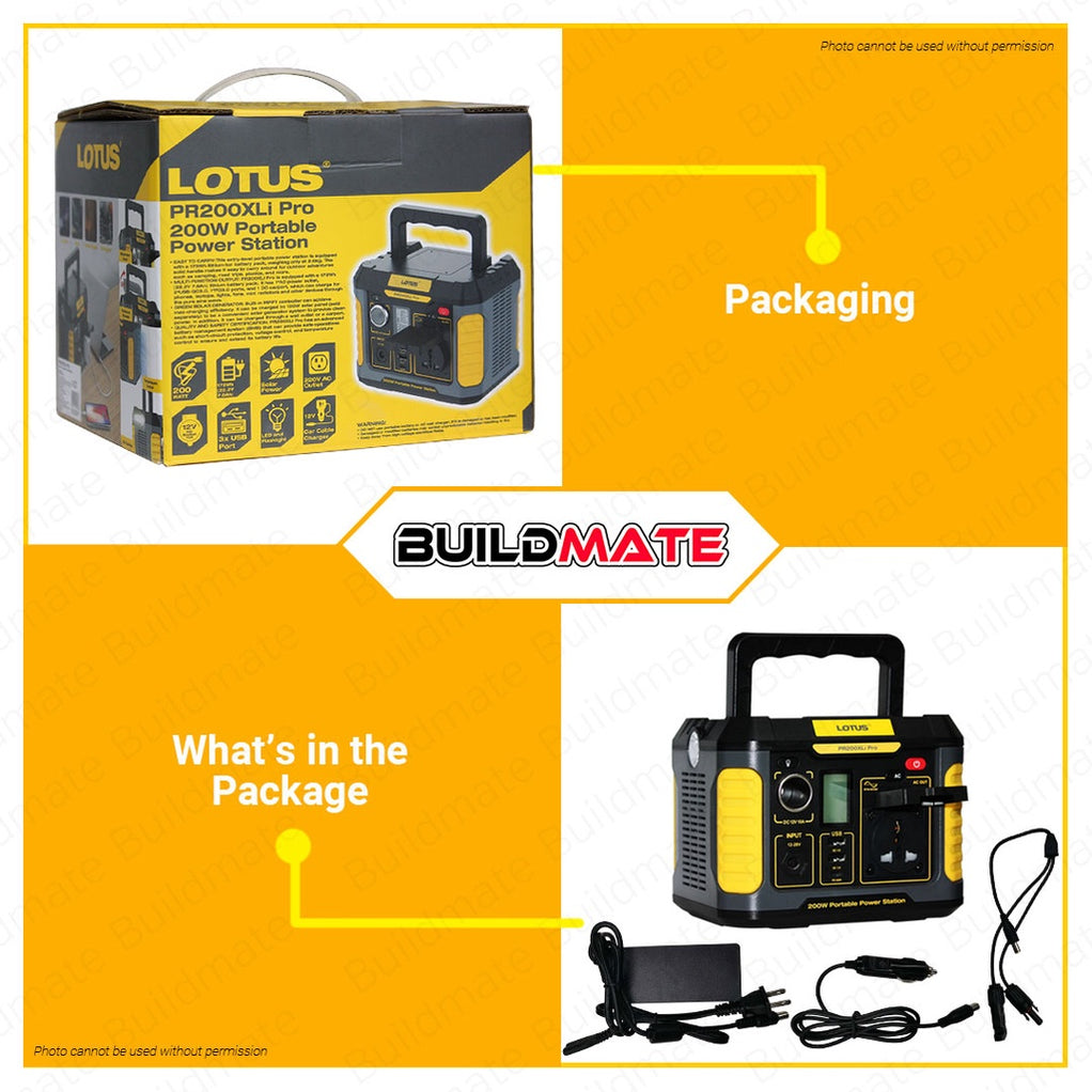 LOTUS 200W Li-Ion Cordless Power Station Bank Mini Generator USB Outle ...