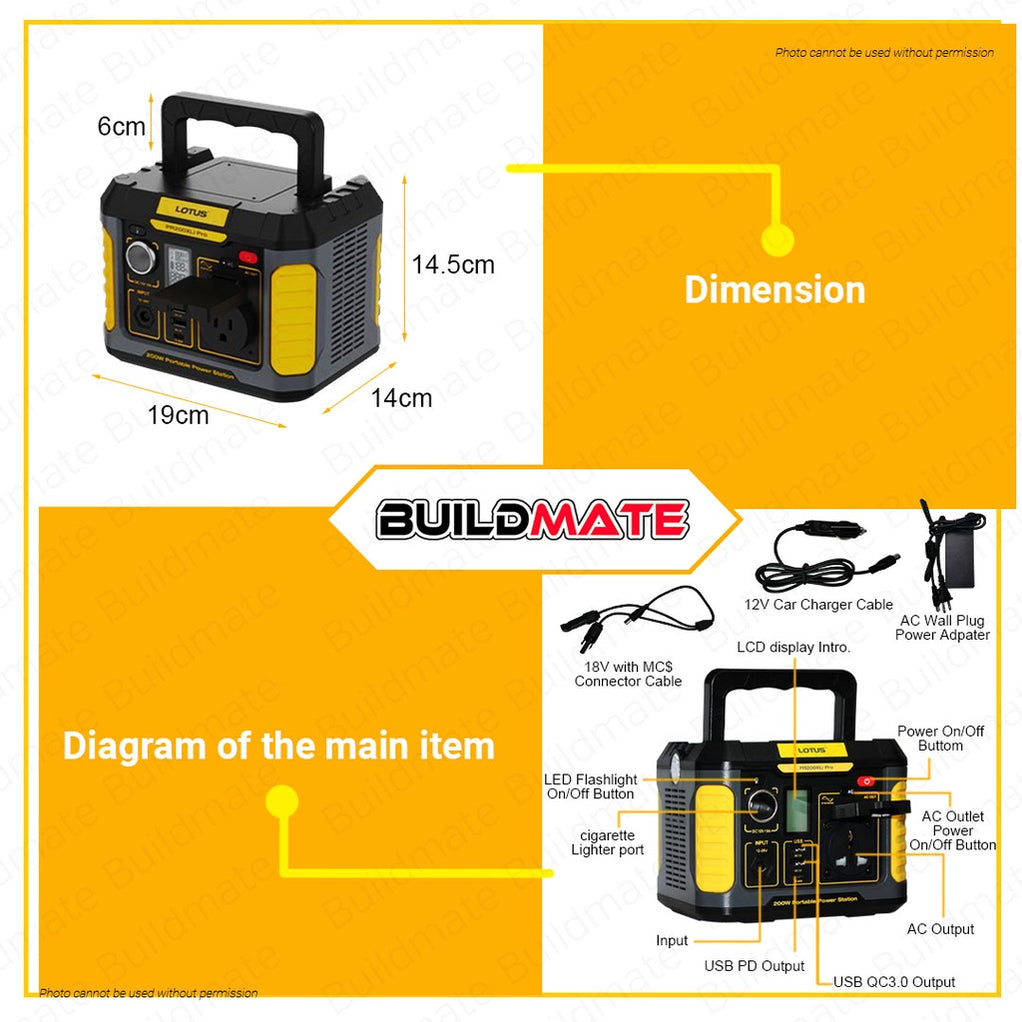 LOTUS 200W Li-Ion Cordless Power Station Bank Mini Generator USB Outle ...