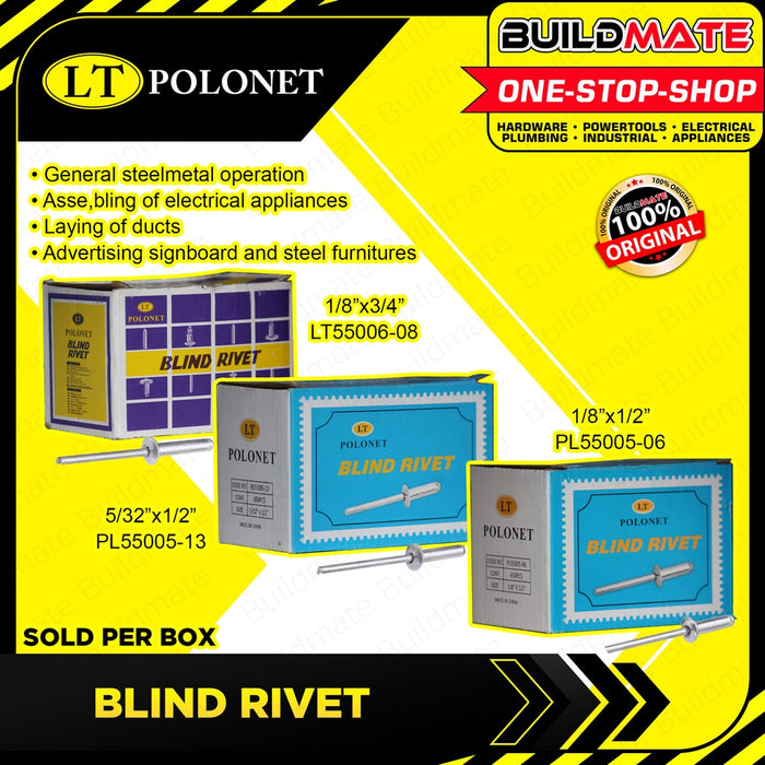 POLONET Aluminum Blind Rivets 1/8"x1/2" | 1/8"x/3/4" | 5/32"x1/2" 650P ...
