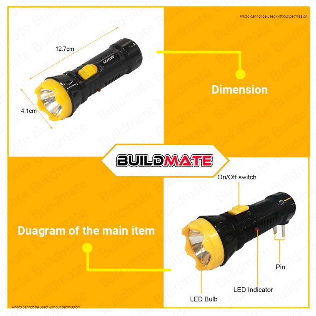 LOTUS 5W Rechargeable LED Flashlight Emergency Flash Light Work Light ...