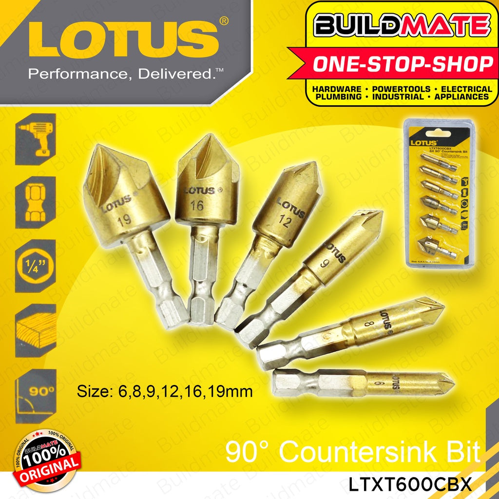 LOTUS 6PCS/SET Countersink Bit 1/4" Inch 6X 90 Degree Counter Sinker D ...