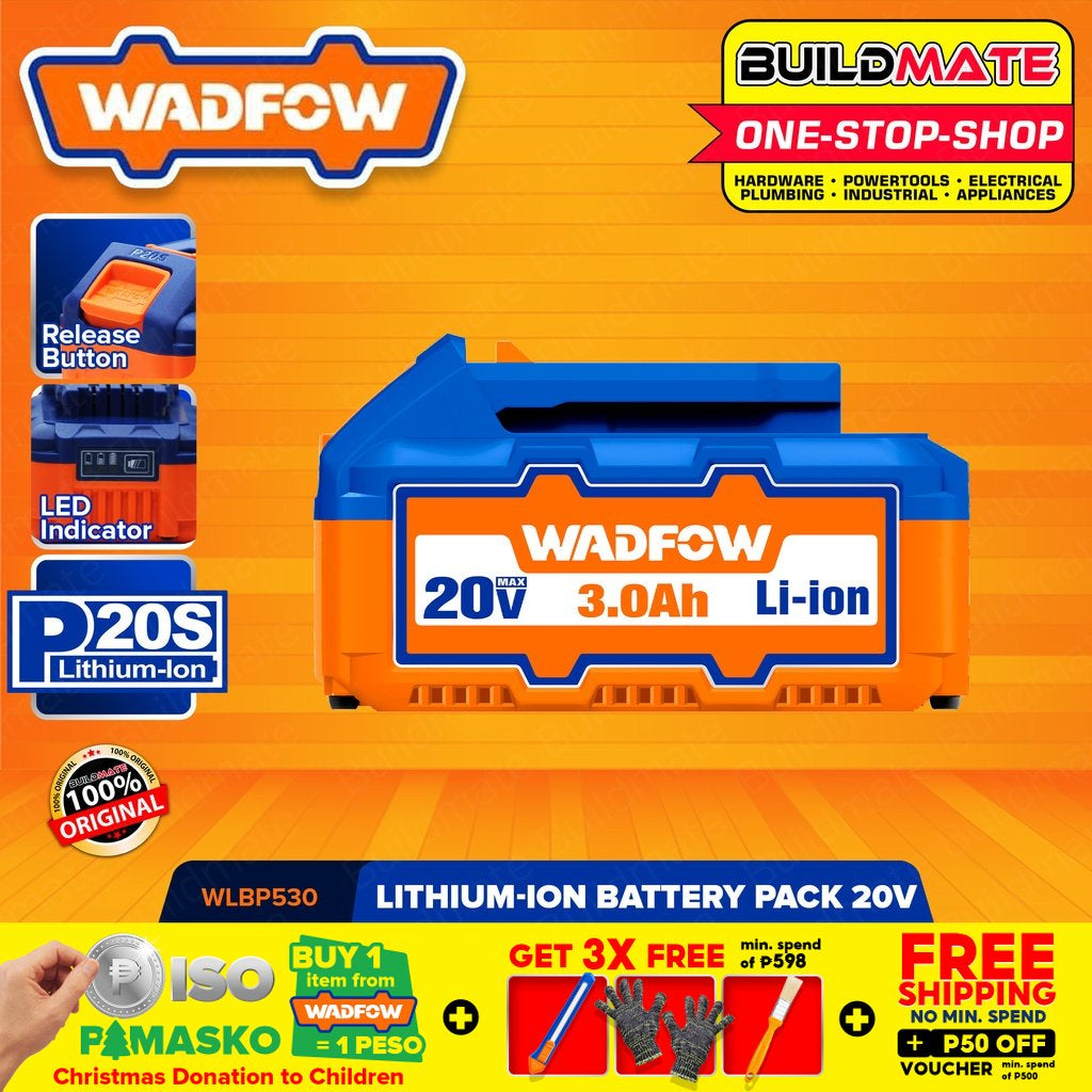 WADFOW Lithium-Ion Battery Pack 20V 3.0Ah Compact Battery LED Battery ...