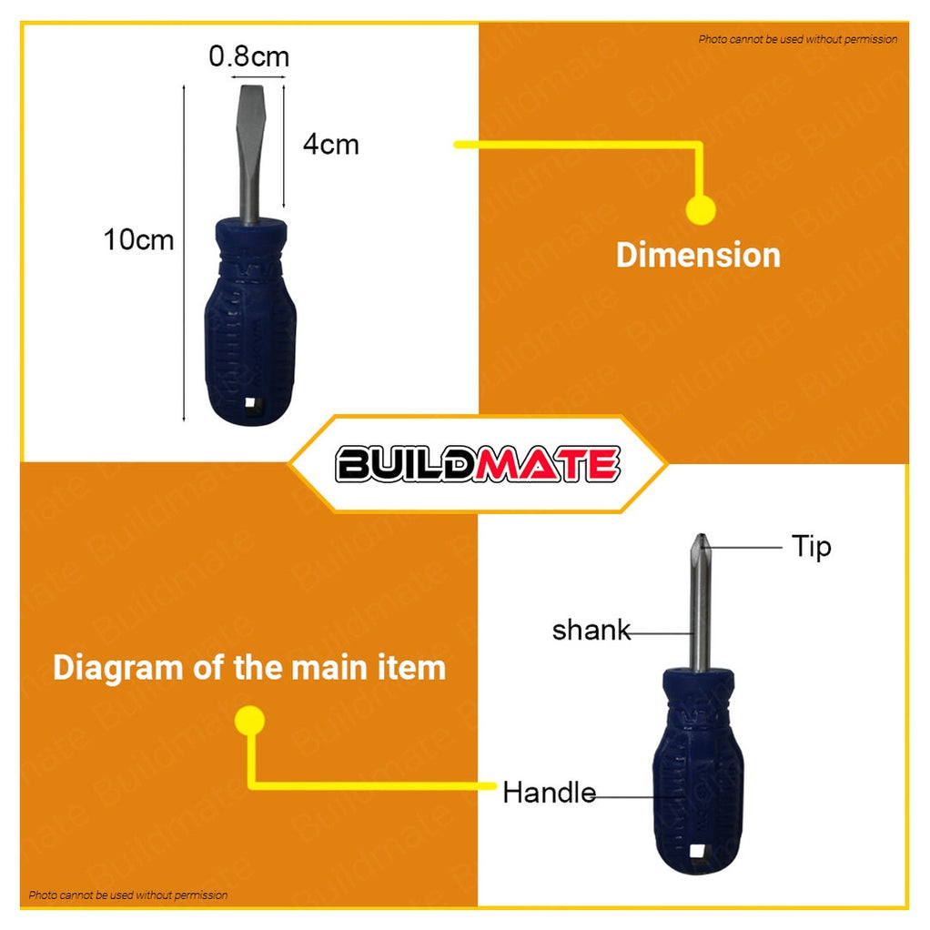WADFOW 2pcs Screwdriver Set Flat & Philip Screw Driver Round Shank & F ...