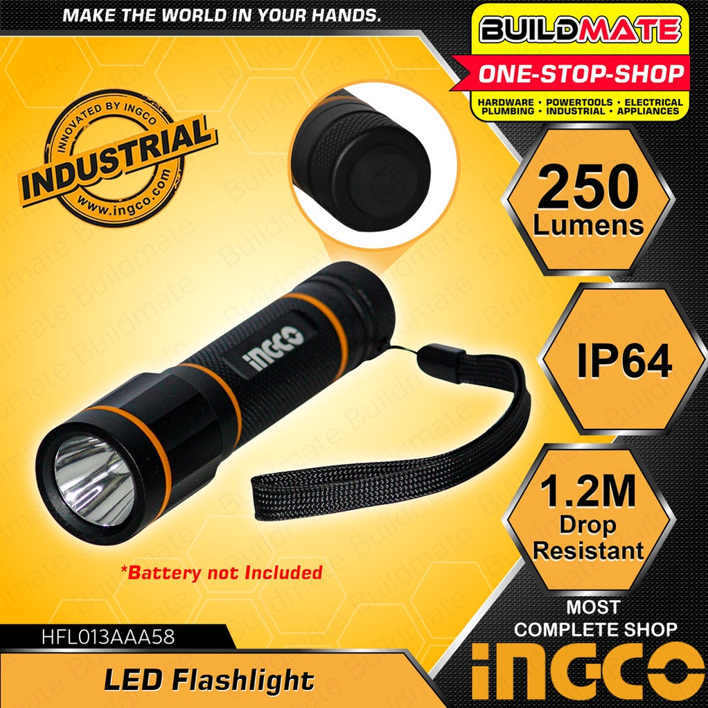 INGCO Industrial LED Flashlight 200 | 250 Lumens IP64 Battery Flash Li ...