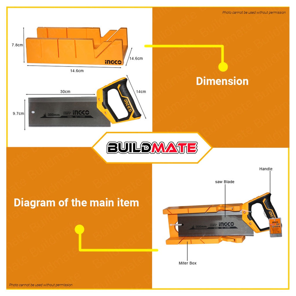 INGCO Miter Box And Back Saw Set 12" Inch 11TPI Mitre Box Lagari Set T ...