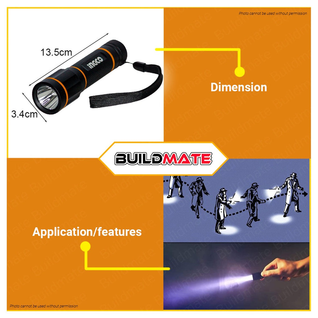 INGCO Industrial LED Flashlight 200 | 250 Lumens IP64 Battery Flash Li ...