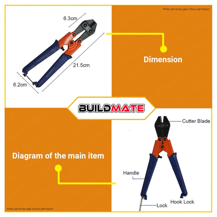 WADFOW Mini Bolt Cutter 8" Inch Bolt Cable Chain Cutter Link Fence Cut ...